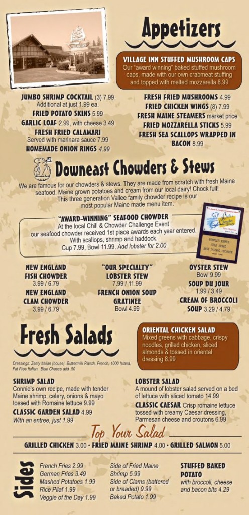 Village Inn Seafood Restaurant Auburn Maine Menu pg1 - Lewiston ...