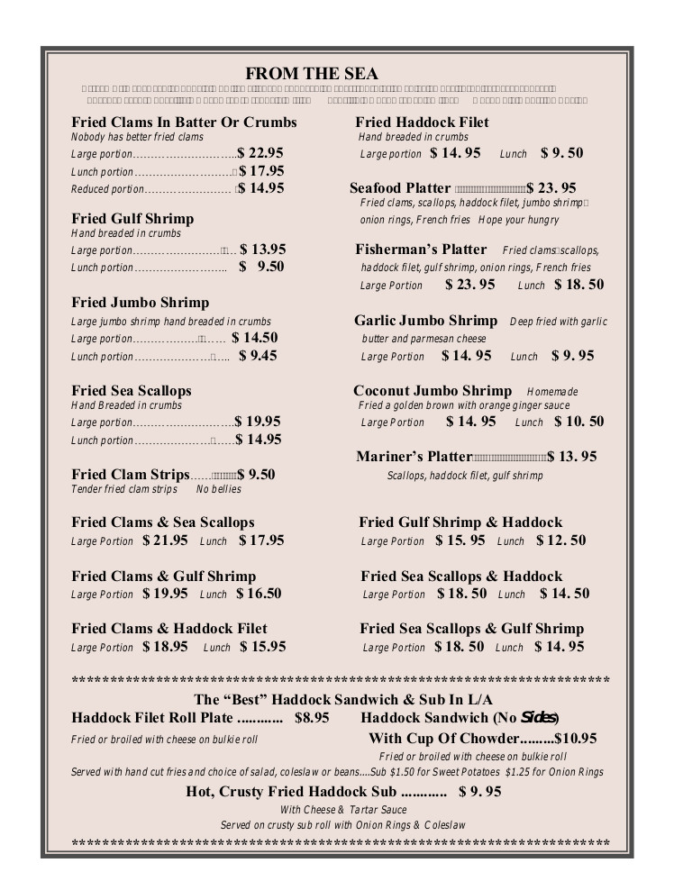 Chickadee Lewiston Maine Seafood Restaurant - MenusInLA - Lewiston ...